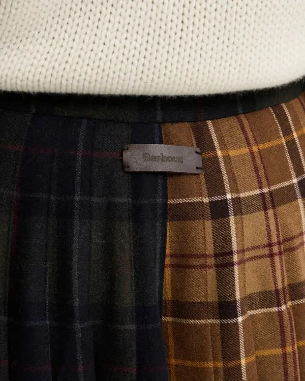 Barbour Pleated Checked Flannel Midi Skirt