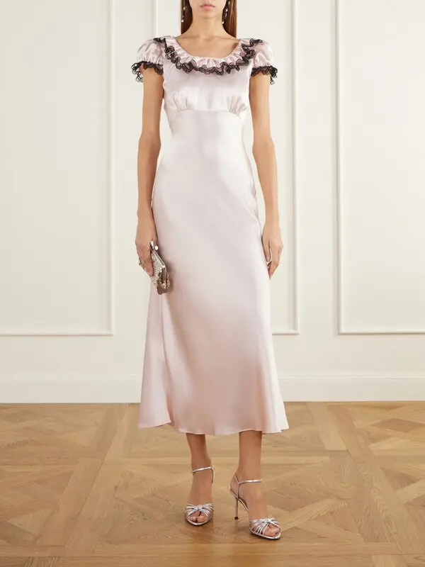 RODARTE Lace-trimmed Satin Midi Dress