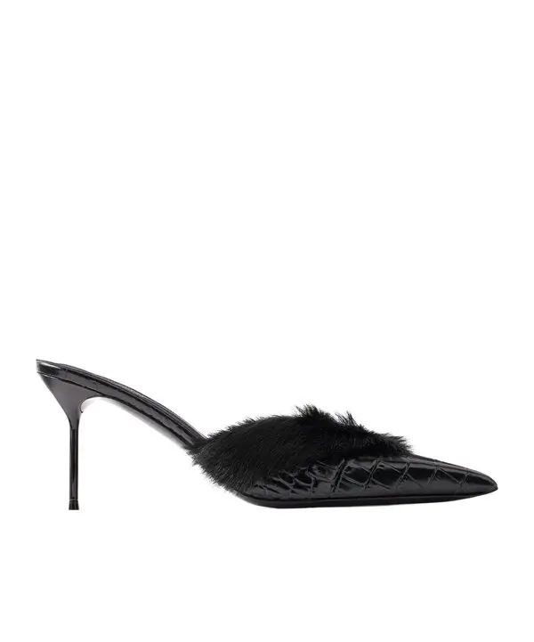 Paris Texas Plush-trimmed Croc-effect Leather Pumps