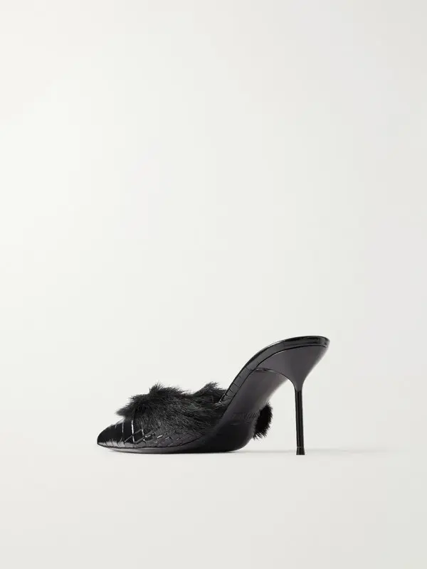 Paris Texas Plush-trimmed Croc-effect Leather Pumps