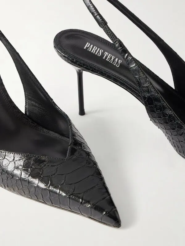 Paris Texas Snake-effect Leather Slingback Pumps
