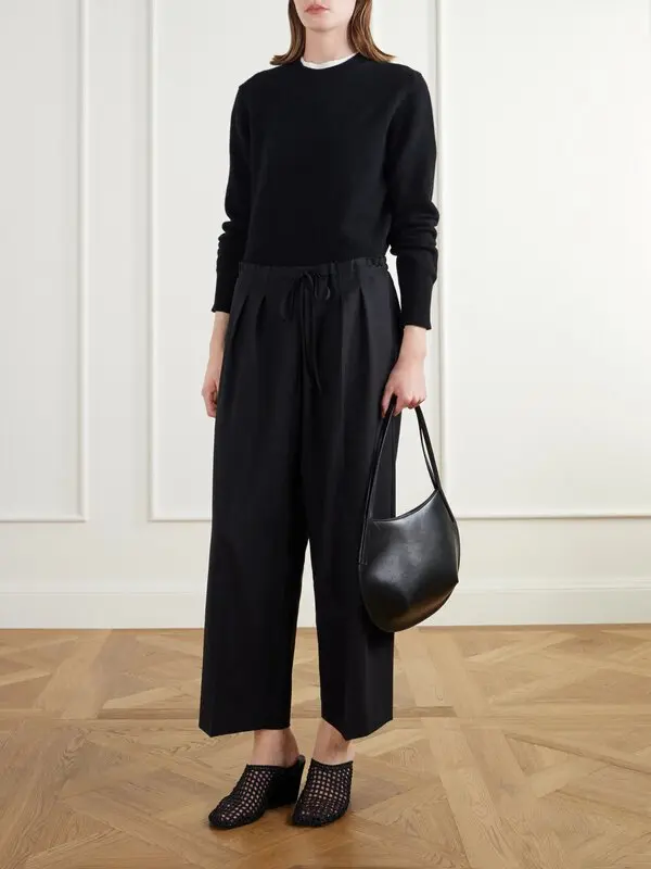 Maria Mcmanus Cropped Drawstring Wool Wide-leg Pants