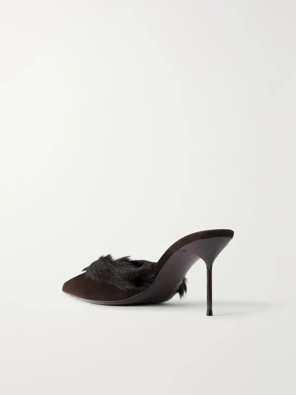 Paris Texas Trimmed Suede Mules
