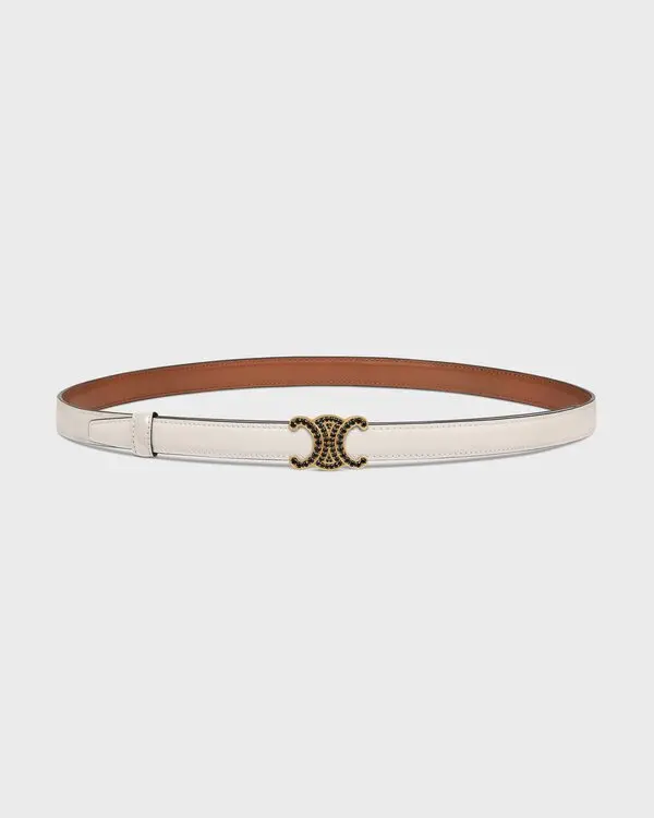 Celine Triomphe Buckle 18mm In Brass With Strass Reversible Strap 18mm In Taurillon