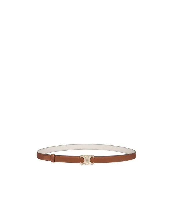 Celine Triomphe Buckle 18mm In Brass With Strass Reversible Strap 18mm In Taurillon