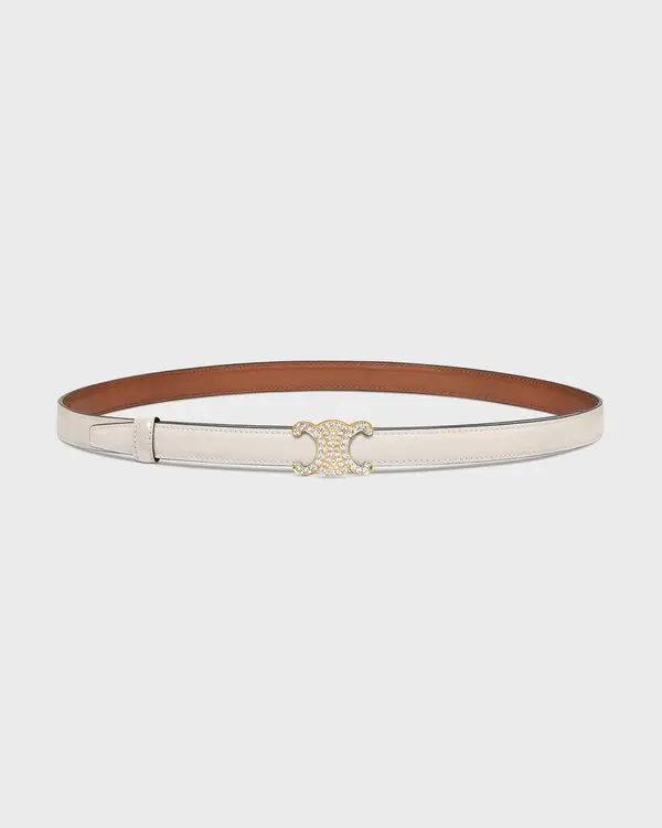 Celine Triomphe Buckle 18mm In Brass With Strass Reversible Strap 18mm In Taurillon