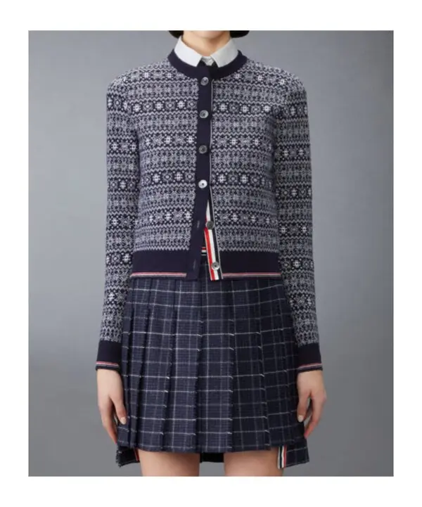 Thom Browne Merino Wool Jacquard Snowflake Cardigan