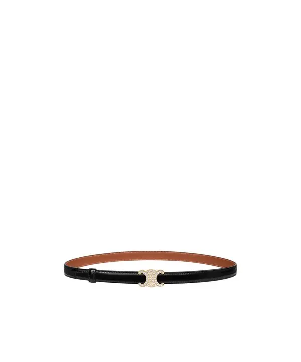 Celine Triomphe Buckle 18mm In Brass With Strass Reversible Strap 18mm In Taurillon And Natural Calfskin - Black