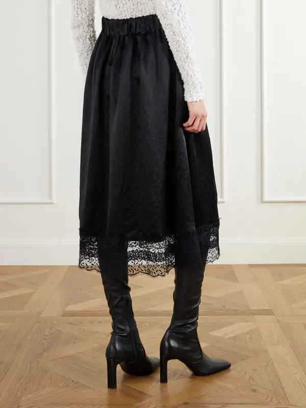 Maria Mcmanus Lace-trimmed Crinkled Satin Midi Skirt