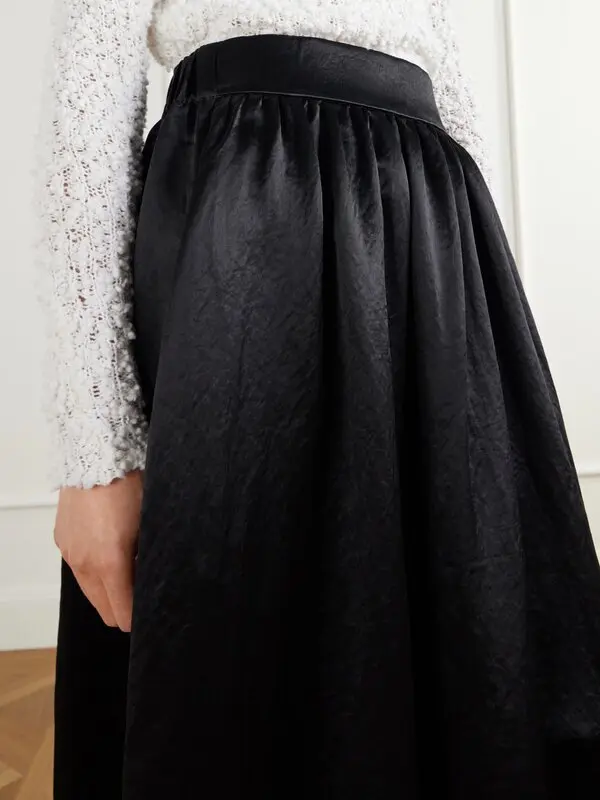Maria Mcmanus Lace-trimmed Crinkled Satin Midi Skirt