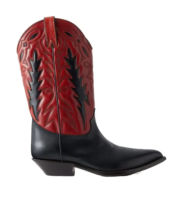 Rabanne Embroidered Two-tone Leather Knee Boots - Black