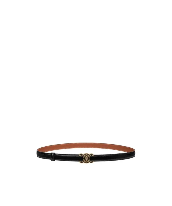 Celine Triomphe Buckle 18mm In Brass With Strass Reversible Strap 18mm In Taurillon And Natural Calfskin - Black
