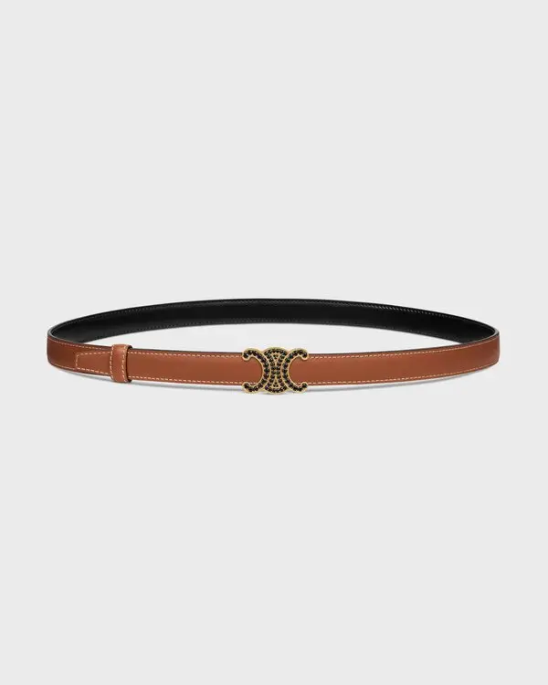 Celine Triomphe Buckle 18mm In Brass With Strass Reversible Strap 18mm In Taurillon And Natural Calfskin - Black