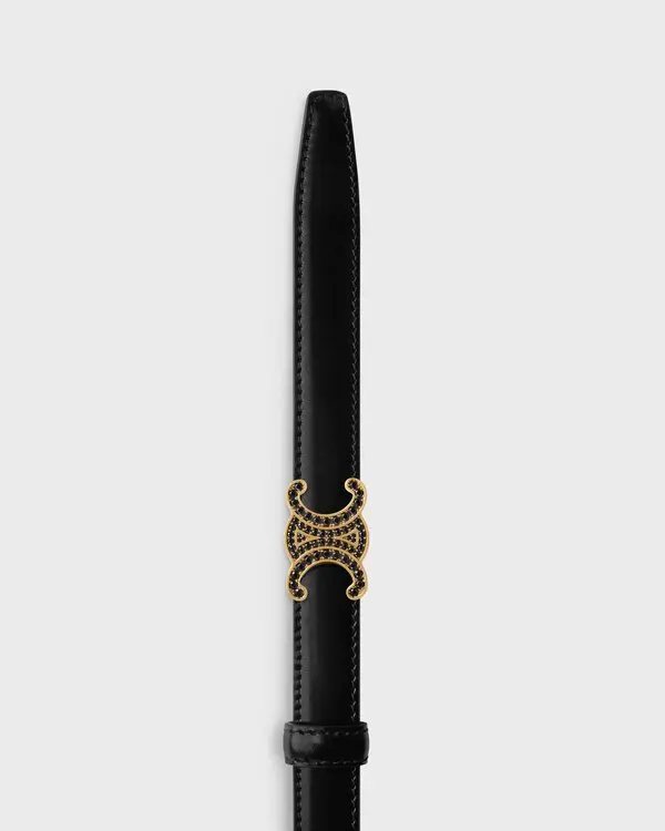Celine Triomphe Buckle 18mm In Brass With Strass Reversible Strap 18mm In Taurillon And Natural Calfskin - Black