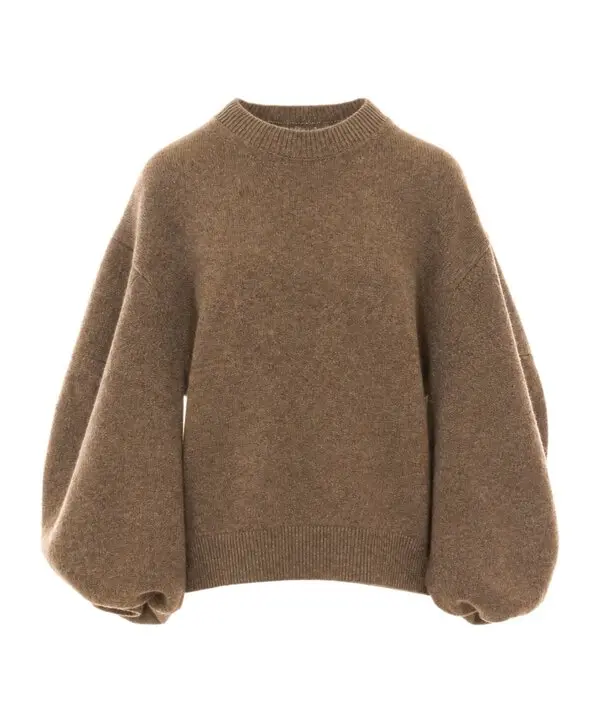 UMA WANG Crew Neck Ribbed Sweater - Brown