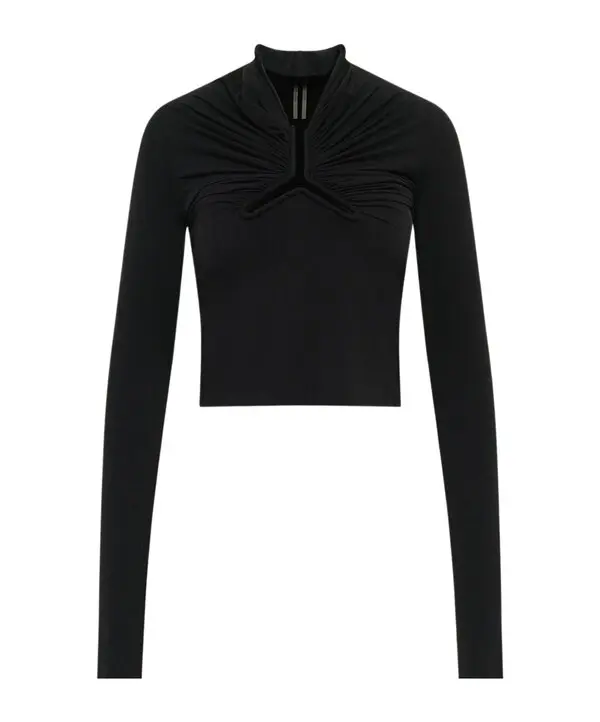 Rick Owens High Neck Cut-out Ruched Top - Black