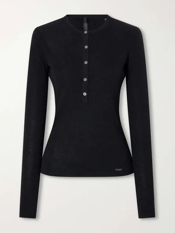 SKIMS Ribbed-knit Henley Top