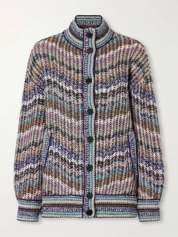 Missoni Striped Metallic Crochet-knit Cardigan