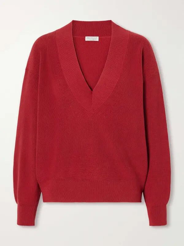 Brunello Cucinelli Ribbed Cotton Sweater - Red