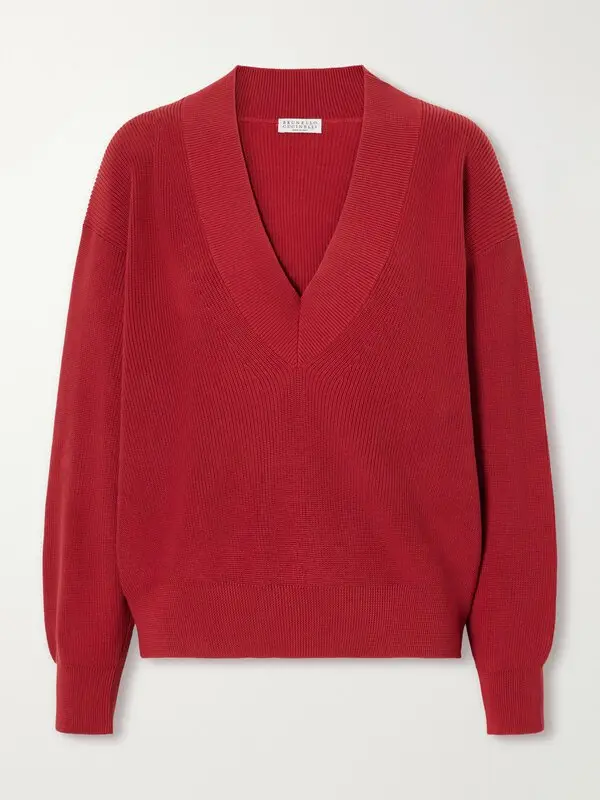 Brunello Cucinelli Ribbed Cotton Sweater - Red