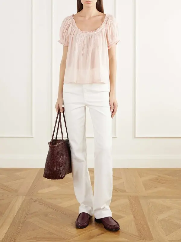 DÔEN Frederica Pintucked Lace-trimmed Organic Cotton-voile Blouse - Blush