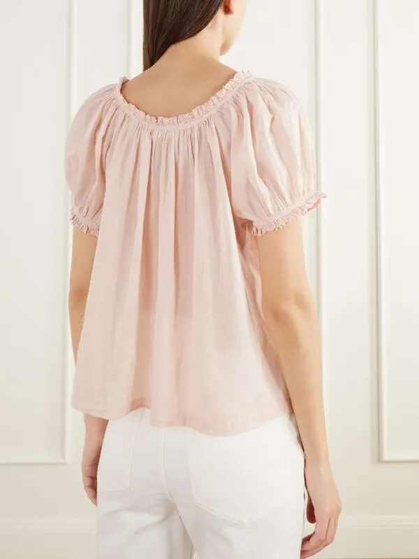 DÔEN Frederica Pintucked Lace-trimmed Organic Cotton-voile Blouse - Blush