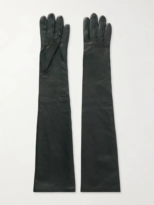 Nour Hammour Leather Gloves - Green