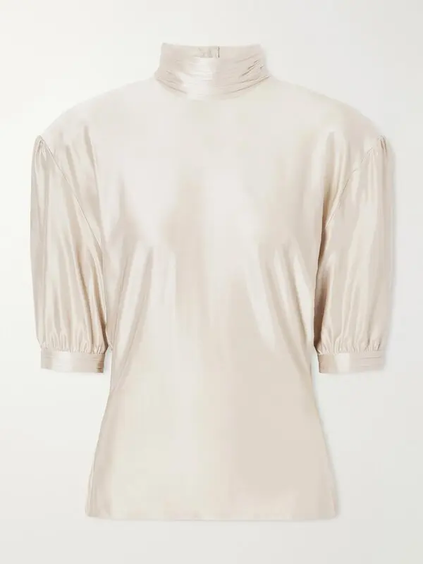 Rabanne Pleated Stretch-satin Turtleneck Blouse