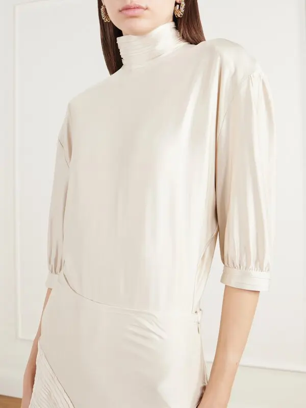 Rabanne Pleated Stretch-satin Turtleneck Blouse