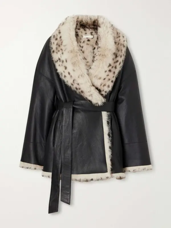 Nour Hammour Sibyl Shearling-trimmed Leather Coat - Black