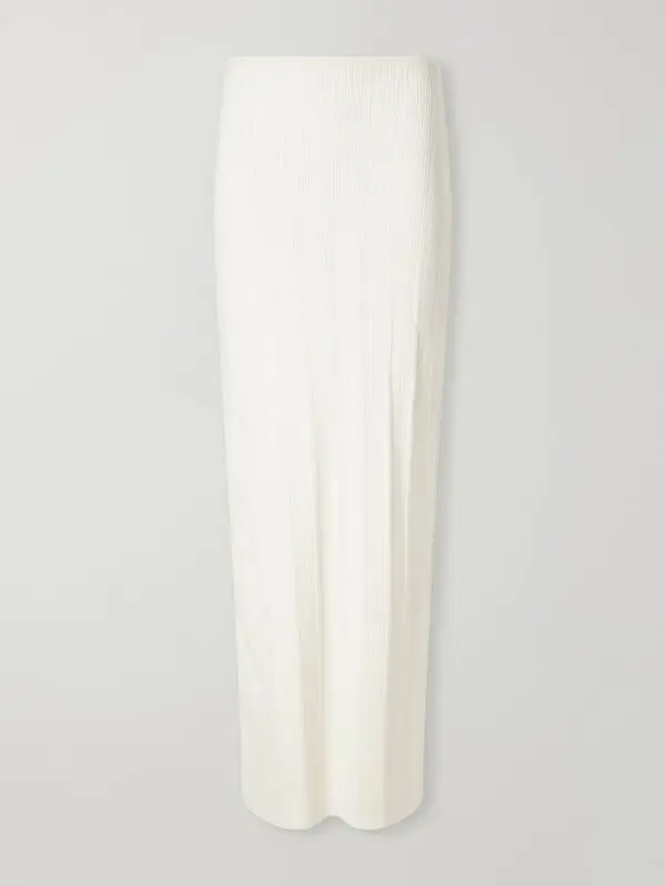 COLLEEN ALLEN Ribbed-knit Merino Wool Maxi Skirt - Neutrals