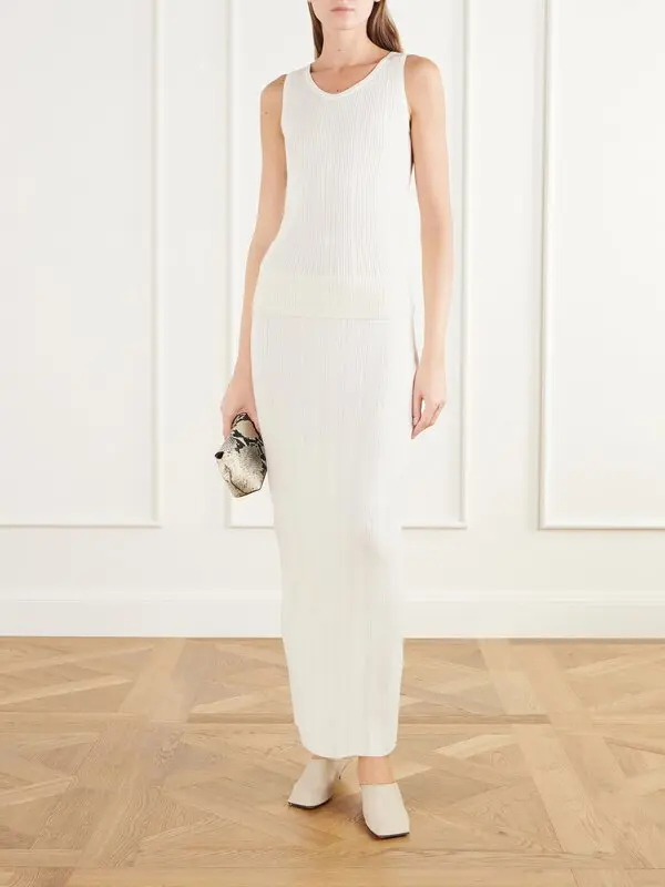 COLLEEN ALLEN Ribbed-knit Merino Wool Maxi Skirt - Neutrals