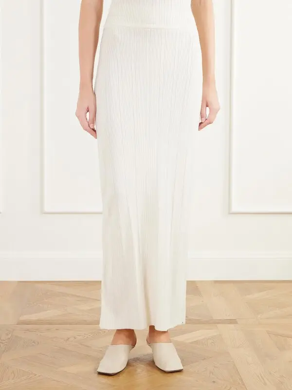 COLLEEN ALLEN Ribbed-knit Merino Wool Maxi Skirt - Neutrals