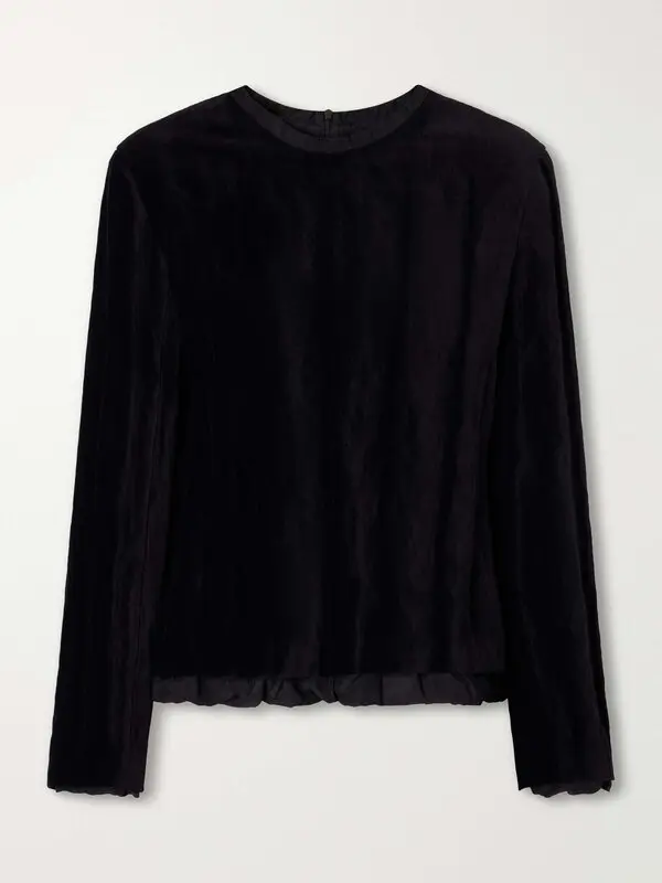 COLLEEN ALLEN Layered Textured Cotton-blend Velvet Top - Black