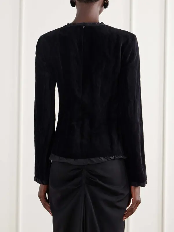 COLLEEN ALLEN Layered Textured Cotton-blend Velvet Top