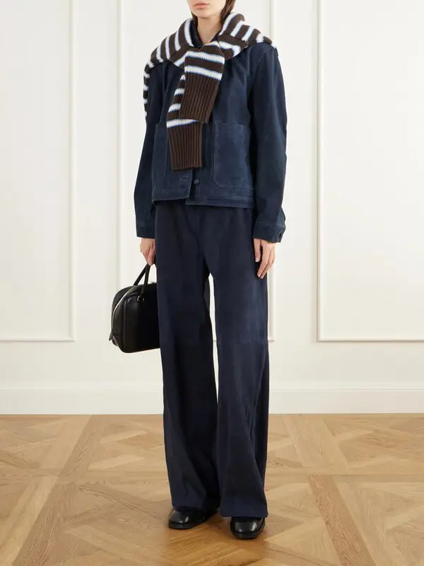 LA LIGNE Colby Paneled Suede Wide-leg Pants - Blue