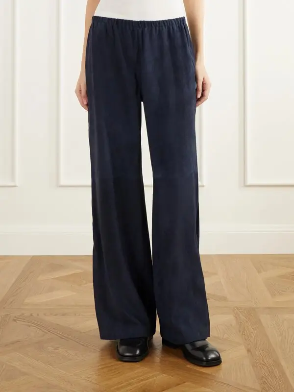 LA LIGNE Colby Paneled Suede Wide-leg Pants - Blue