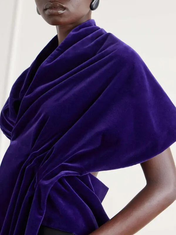 COLLEEN ALLEN Draped Cotton-velvet Blouse