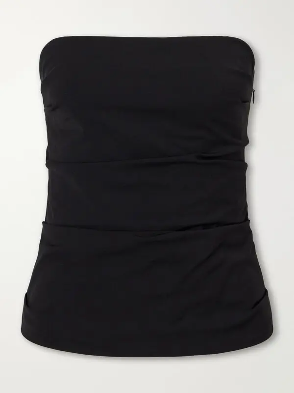 COLLEEN ALLEN Strapless Gathered Stretch Wool-blend Tank
