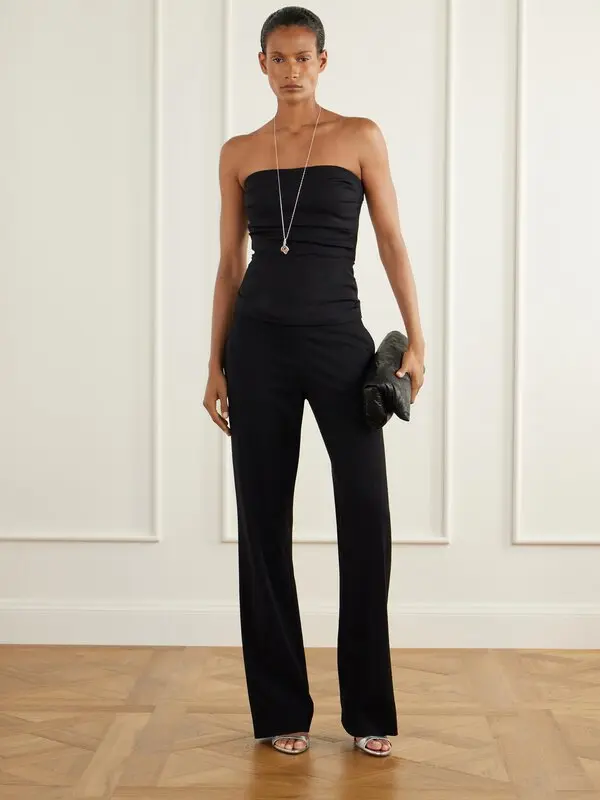 COLLEEN ALLEN Strapless Gathered Stretch Wool-blend Tank