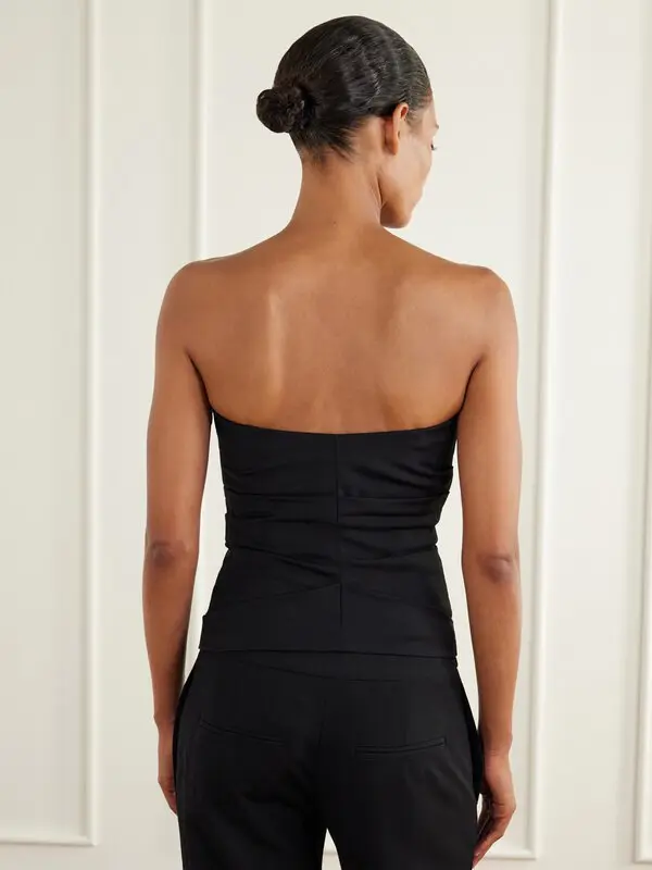 COLLEEN ALLEN Strapless Gathered Stretch Wool-blend Tank