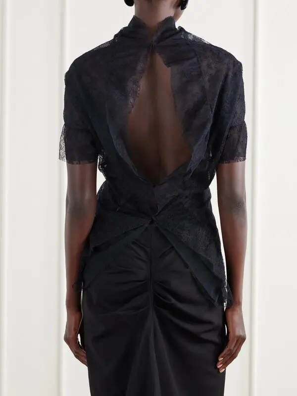 COLLEEN ALLEN Draped Ruffled Lace Blouse