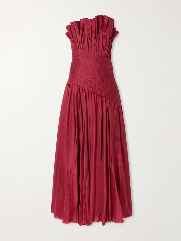 Aje Aquiline Pleated Lyocell-blend Dupioni Gown