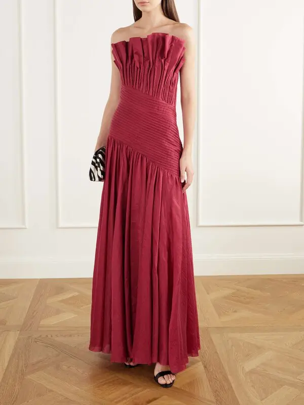 Aje Aquiline Pleated Lyocell-blend Dupioni Gown