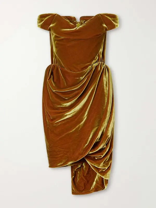 VIVIENNE WESTWOOD Nova Cora Off-the-shoulder Draped Velvet Mini Dress