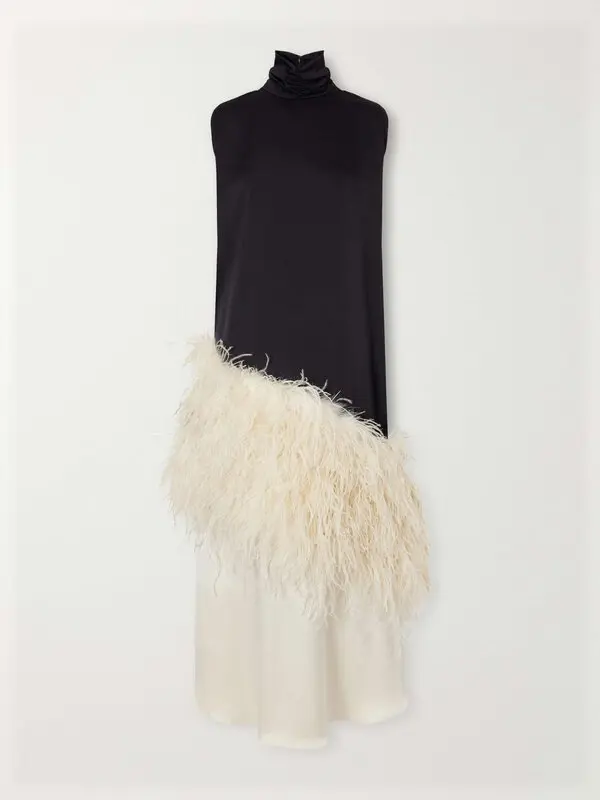 DIMA AYAD Two-tone Feather-trimmed Crepe Gown