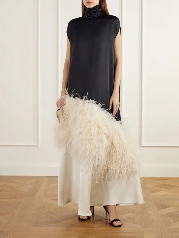 DIMA AYAD Two-tone Feather-trimmed Crepe Gown