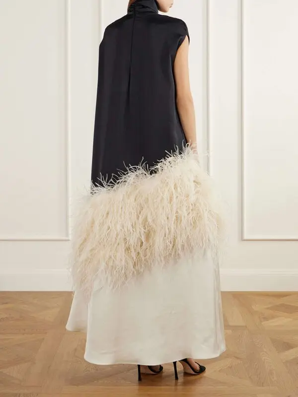 DIMA AYAD Two-tone Feather-trimmed Crepe Gown