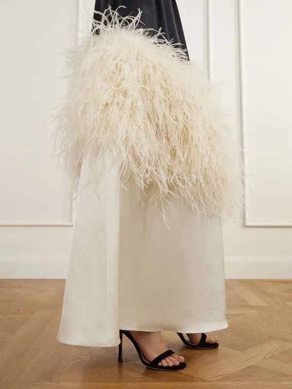 DIMA AYAD Two-tone Feather-trimmed Crepe Gown