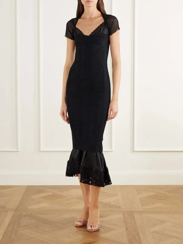DILARA FINDIKOGLU Cloudy Border Lace-trimmed Stretch-mesh Midi Dress